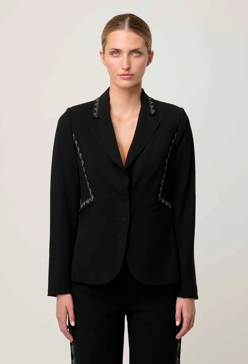 ELVIRA EMBROIDERED VISCOSE STRETCH CREPE BLAZER - ONYX – SohoGirl