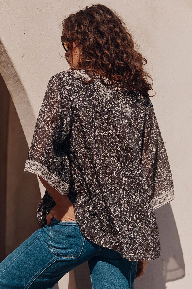 LITTLE BIRD FLUTTER SLEEVE BLOUSE - MIDNIGHT – SohoGirl